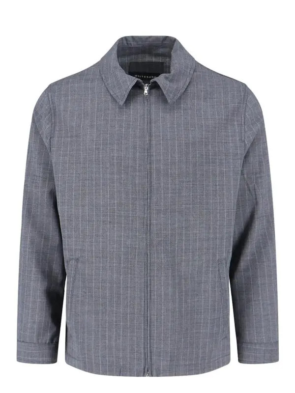 WHITE SAND Wool Blend Zip Jacket With Pin Stripes - Grey