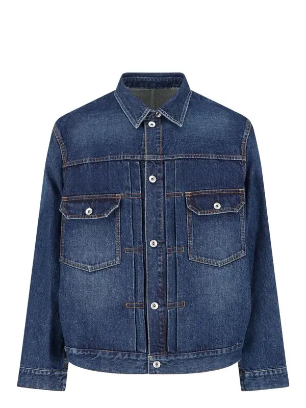 Sacai 100% Cotton Contrast-trim Jacket - Blue