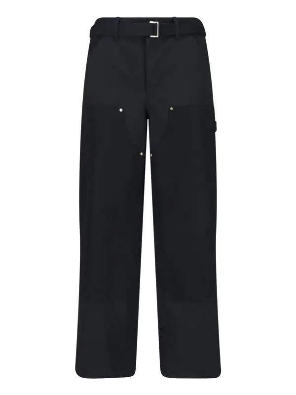 Sacai Wool-blend Tailored Trousers With Cotton Details - Black