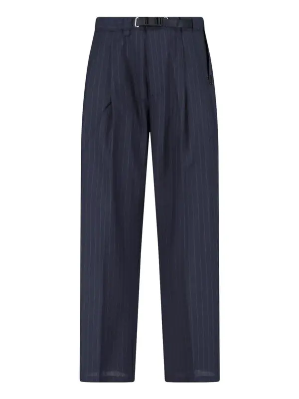 WHITE SAND 100% Virgin Wool Pinstriped Trousers - Black