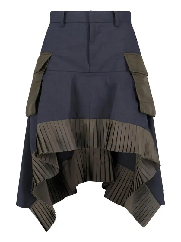 Sacai Wool-blend Skirt With Technical Details And Pleated Hem - Grey
