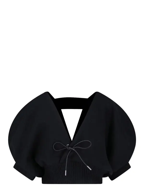 Sacai Cotton-cashmere Blend Sweater With Paneled Design And Tie Detail - Black