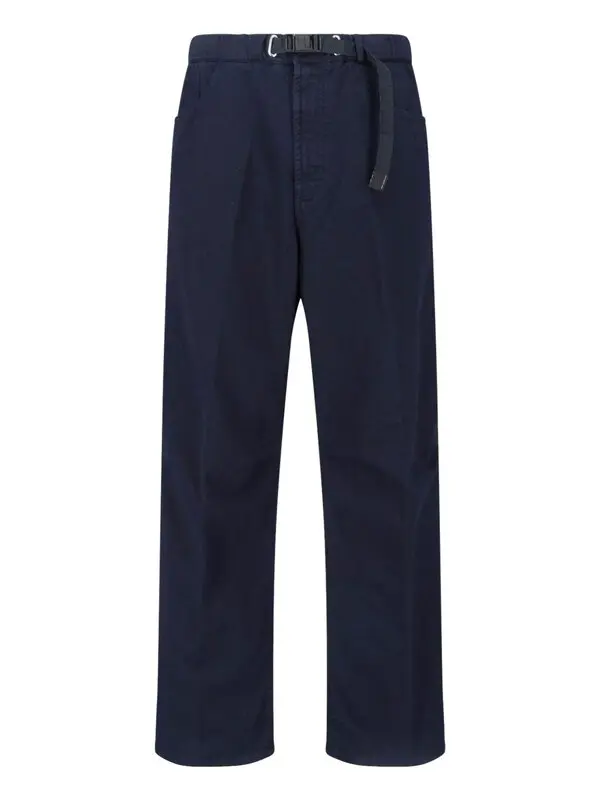 WHITE SAND 100% Cotton Tapered Trousers With Belted Waist - Blue