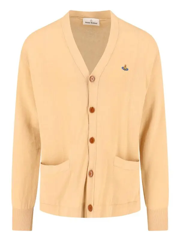 VIVIENNE WESTWOOD 100% Cotton V-neck Cardigan - Beige