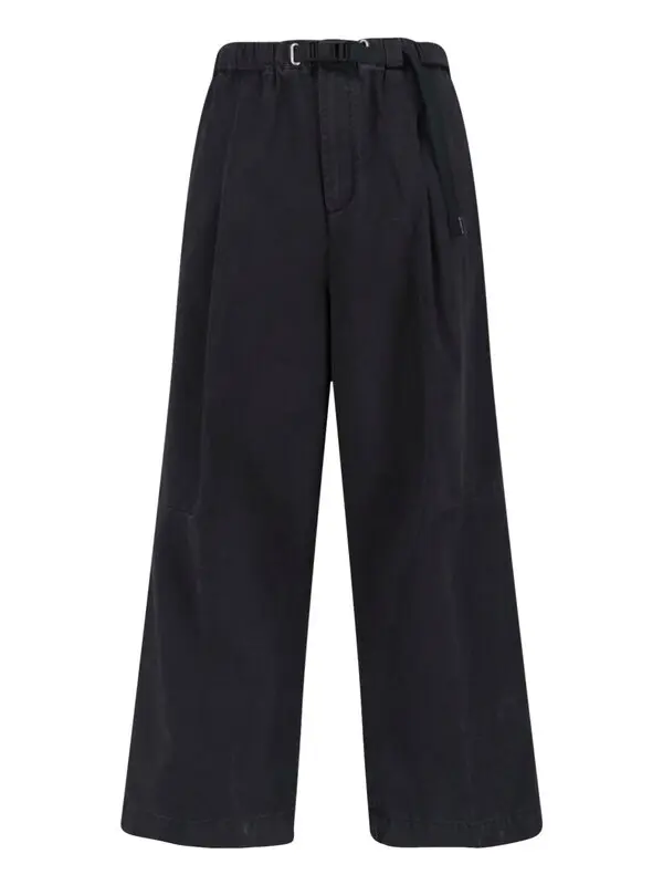WHITE SAND 100% Cotton Trousers With Belt Detail - Black