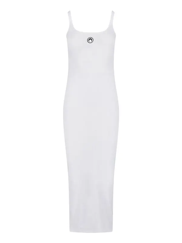 MARINE SERRE Ribbed Sleeveless Maxi Dress - White