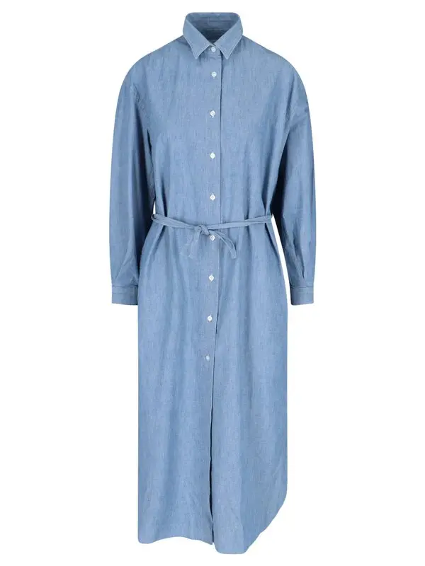 FINAMORE 1925 Cotton Shirt Dress With Belt - Blue