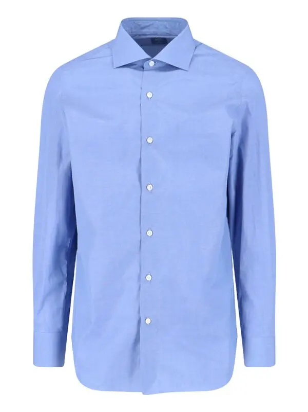 FINAMORE 1925 100% Cotton Woven Shirt For - Blue