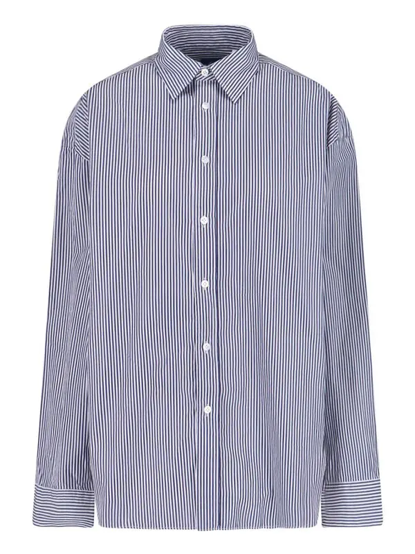 FINAMORE 1925 100% Cotton Striped Button-down Shirt - Blue