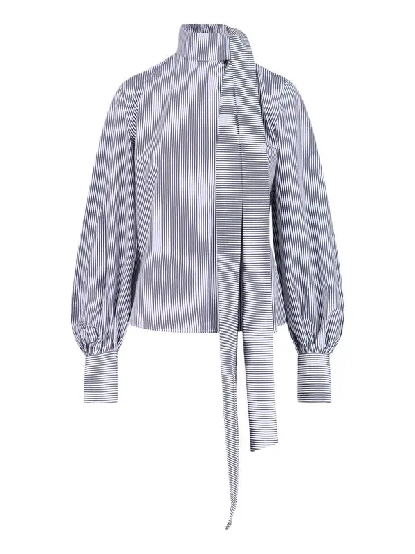 FINAMORE 1925 Striped Tie Neck Shirt - Blue