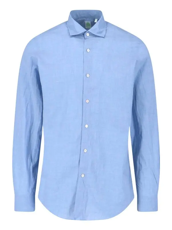 FINAMORE 1925 Long Sleeve Button-front Dress Shirt - Blue