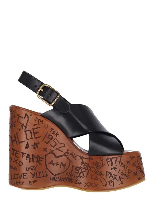 Chloé Leather Platform Wedge Sandals - Black