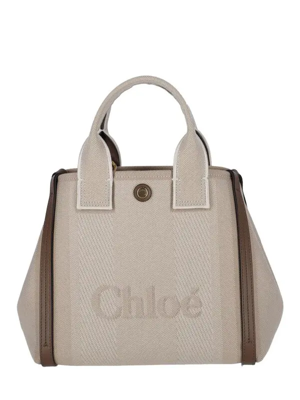 Chloé Natural Cotton Tote Bag With Calf Leather Details - White