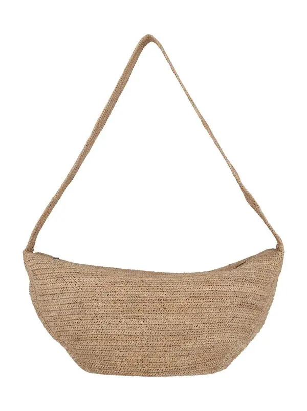 IBELIV Natural Raffia Mini Shoulder Bag With Cow Leather Trim - Beige