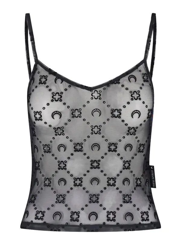 MARINE SERRE Netted Jersey Signature Top - Black