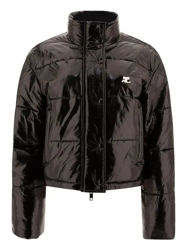 COURREGES Cropped Vinyl Puffer Jacket - Black