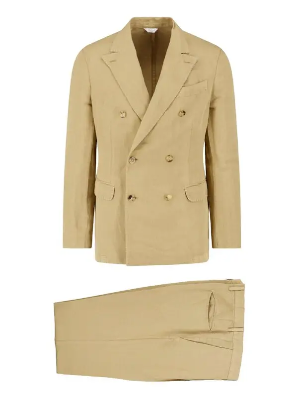 Boglioli Double-breasted Linen Suit Set - Beige