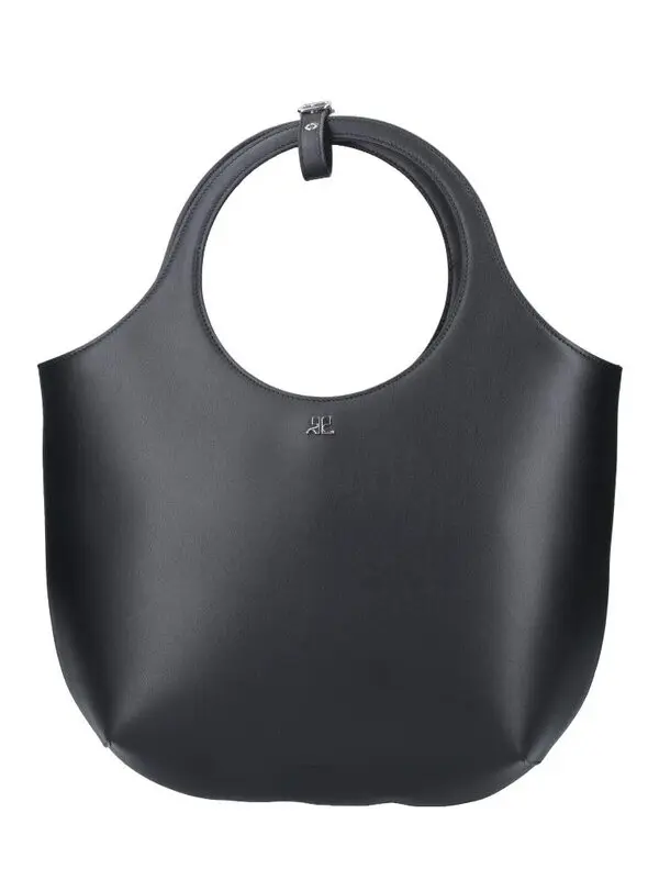 COURREGES Structured Calfskin Tote Bag With Hoop Handle - Black