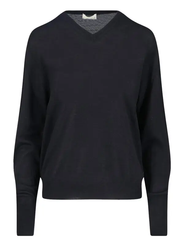 MA'RY'YA V-neck Fine Knit Sweater - Black
