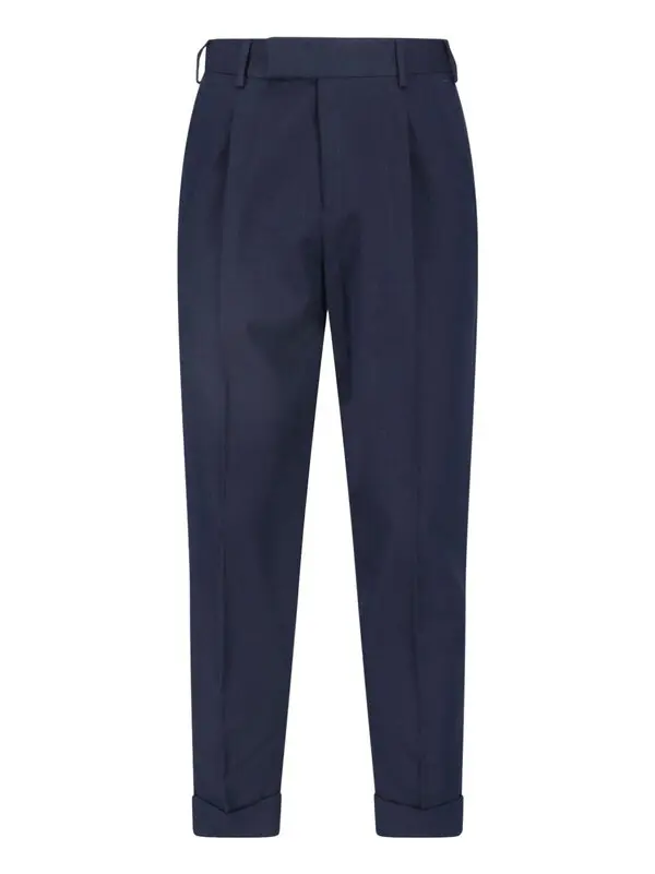 PT TORINO Pleated Tapered Dress Pants With Cuffed Hems - Blue