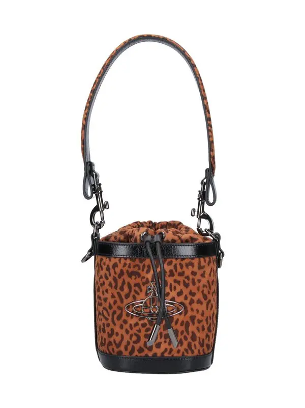VIVIENNE WESTWOOD Leopard Print Leather Bucket Bag - Brown