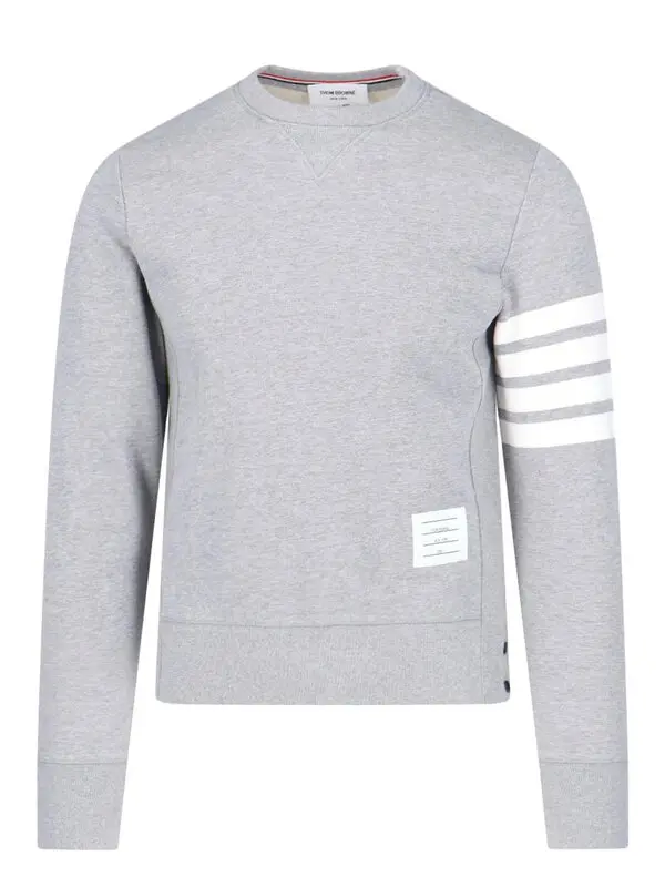 Thom Browne 100% Cotton Crewneck Sweater With Signature Stripes - Grey