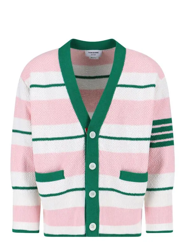 Thom Browne Striped Cotton Cardigan - Pink
