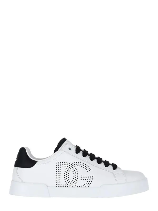 Dolce & Gabbana Low-top Leather Sneakers With Perforated Logo - White
