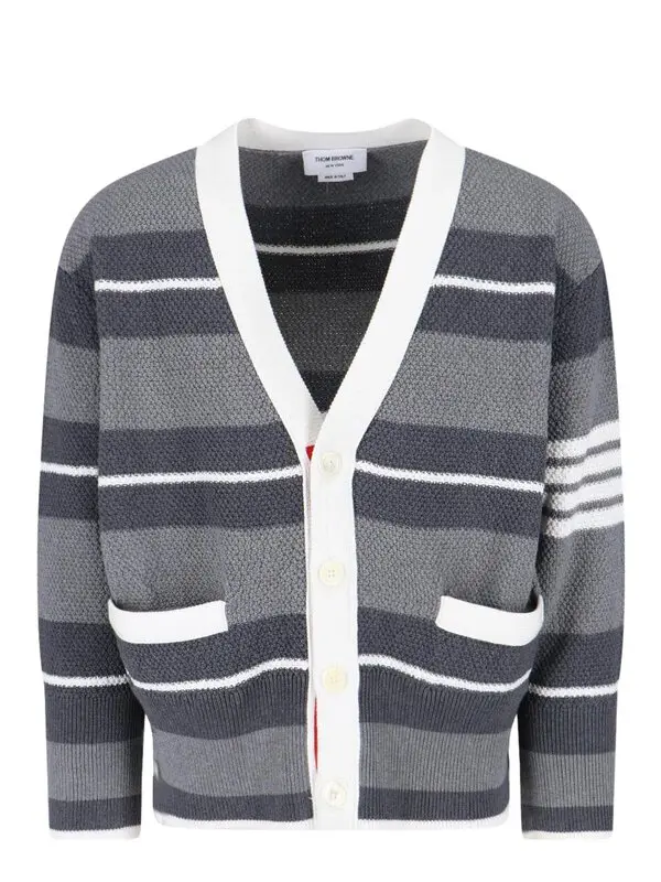 Thom Browne Striped Crewneck Cardigan - Grey