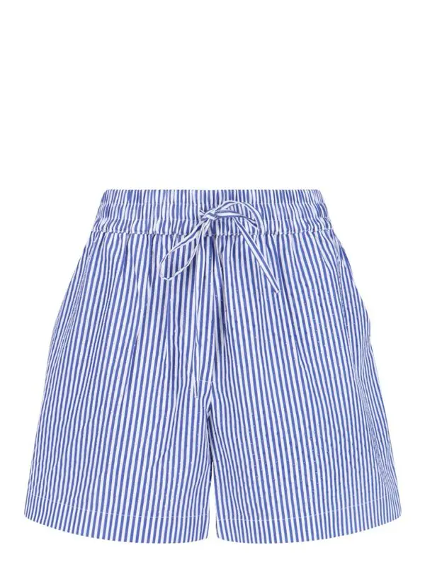 PAROSH 100% Cotton Striped Trousers With Drawstring Waist - Blue