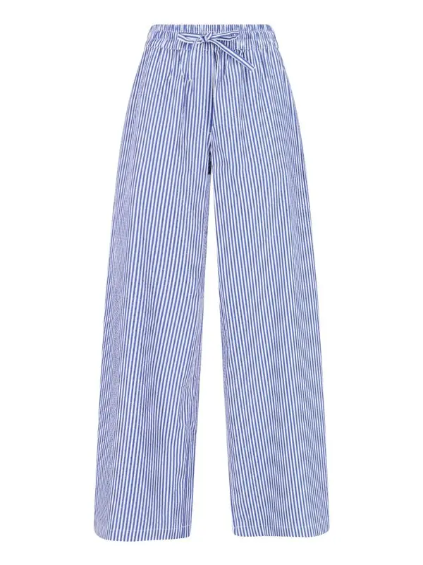 PAROSH 100% Cotton Striped Wide-leg Trousers - Blue