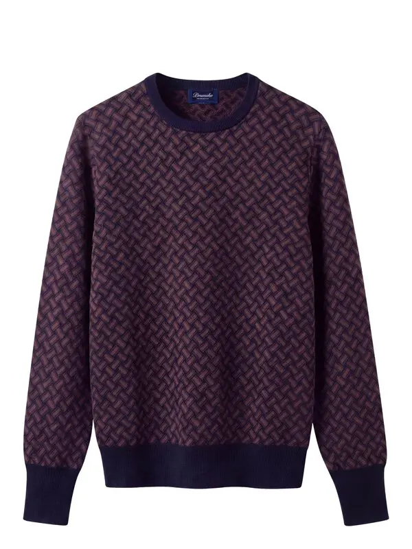 DRUMOHR Geometric Jacquard Crewneck Sweater - Navy
