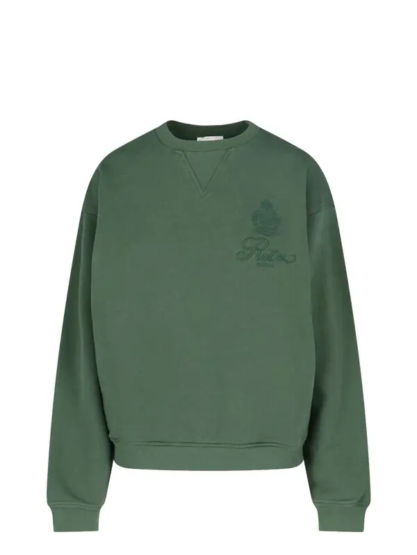 FRAME Cotton-poly Crewneck Sweater With Embroidered Logo - Green