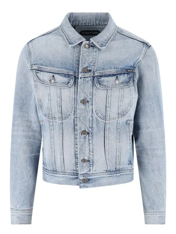 TOM FORD Cotton-lyocell Jacket With Bovine Leather Trim - Blue