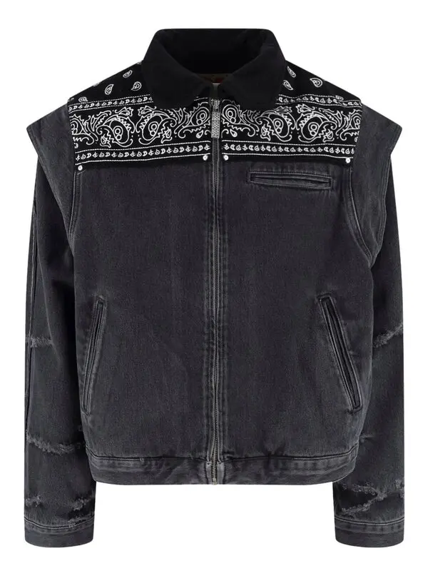 PDF Bandana-print Denim Zip Jacket - Black