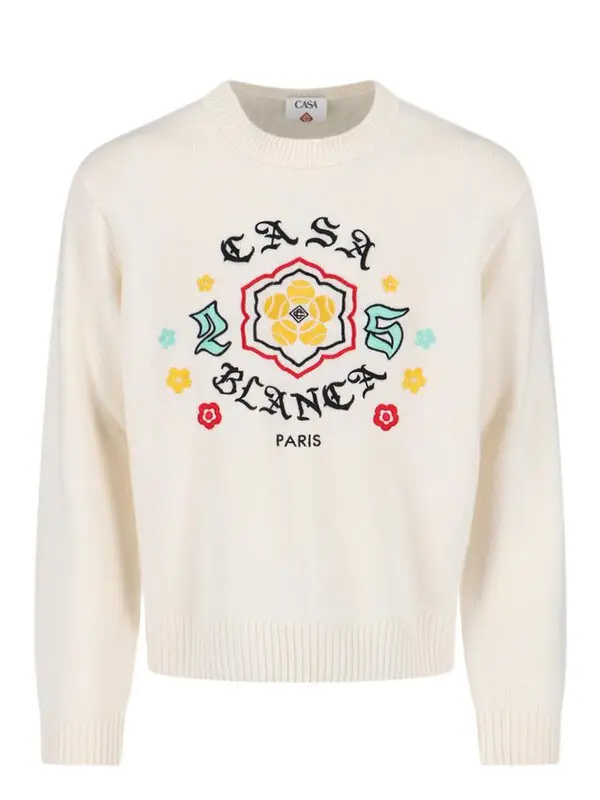 Casablanca Embroidered Graphic Crewneck Sweater - White