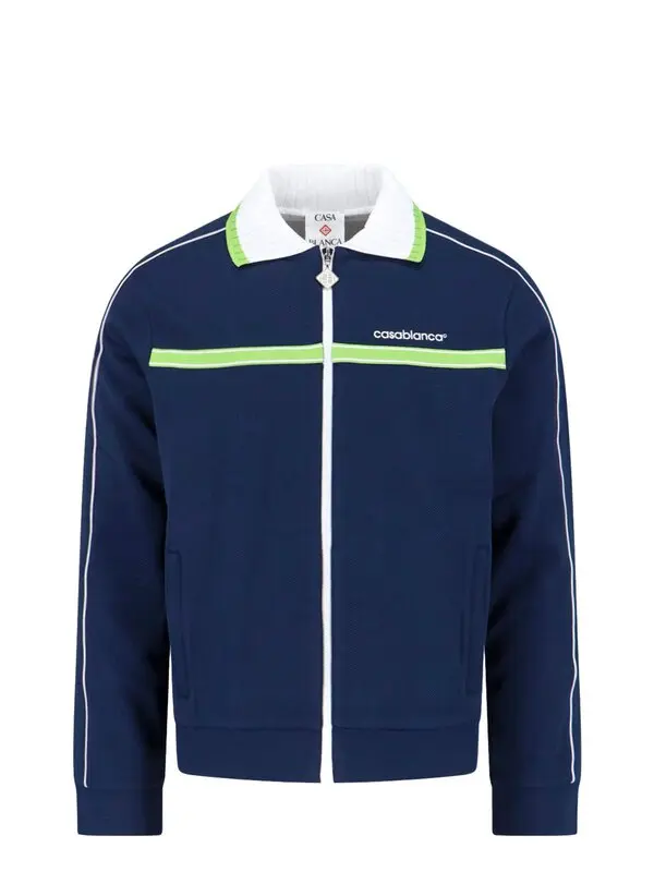 Casablanca Embroidered Zip-up Track Jacket With Contrast Piping - Blue
