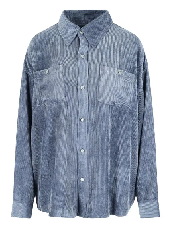 MYTHINKS Rayon Button-front Shirt - Blue