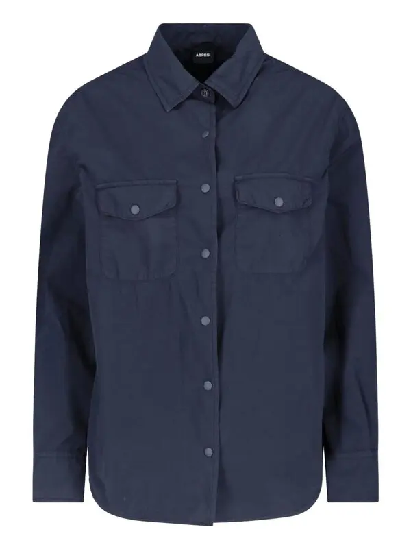 Aspesi Polyester-polyamide Button-up Shirt With Classic Collar - Blue