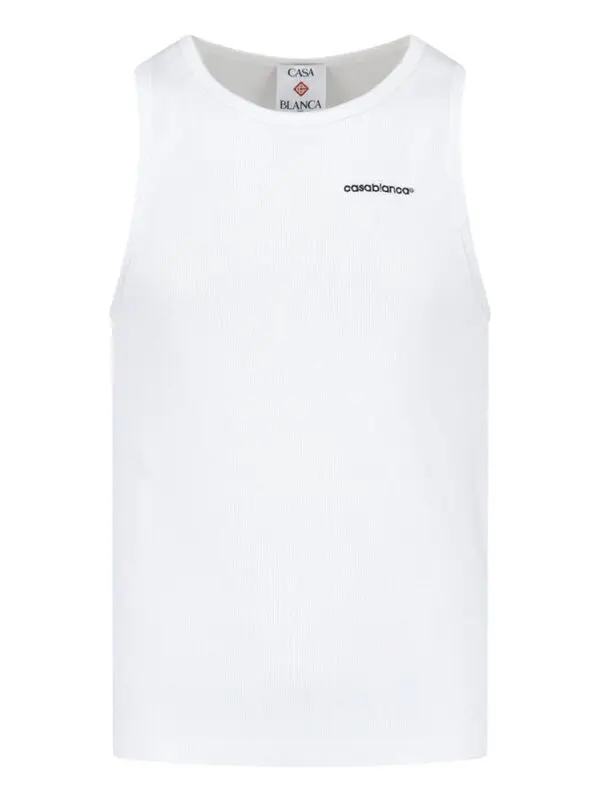 Casablanca Embroidered Ribbed Tank Top - White