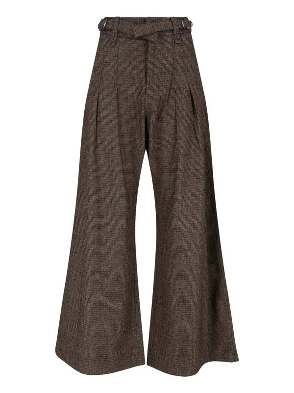 EUDON CHOI Wool-blend Belted Wide-leg Trousers - Brown
