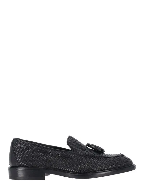 ALEXANDER HOTTO Woven Leather Tassel Loafer Flat Shoes - Black
