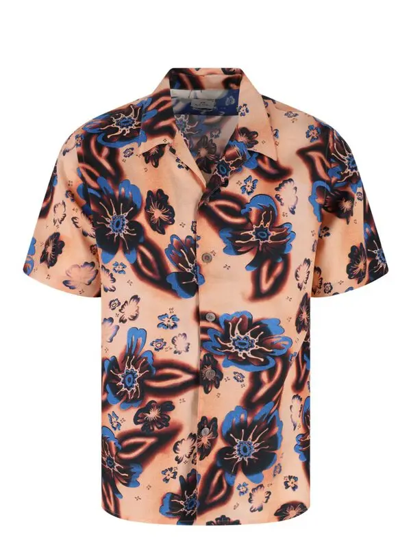 Paul Smith Floral Print Short Sleeve Camp Shirt - Orange