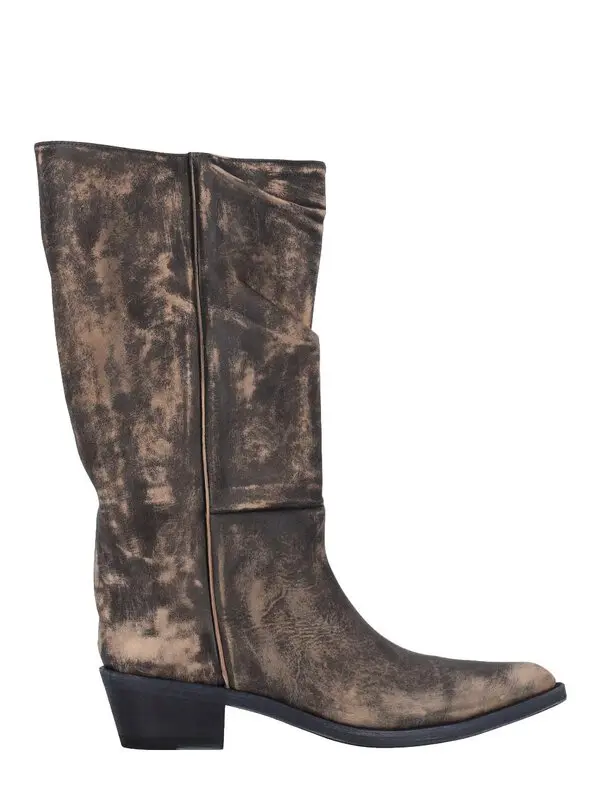 Khaite Slouchy Leather Western Boots - Black