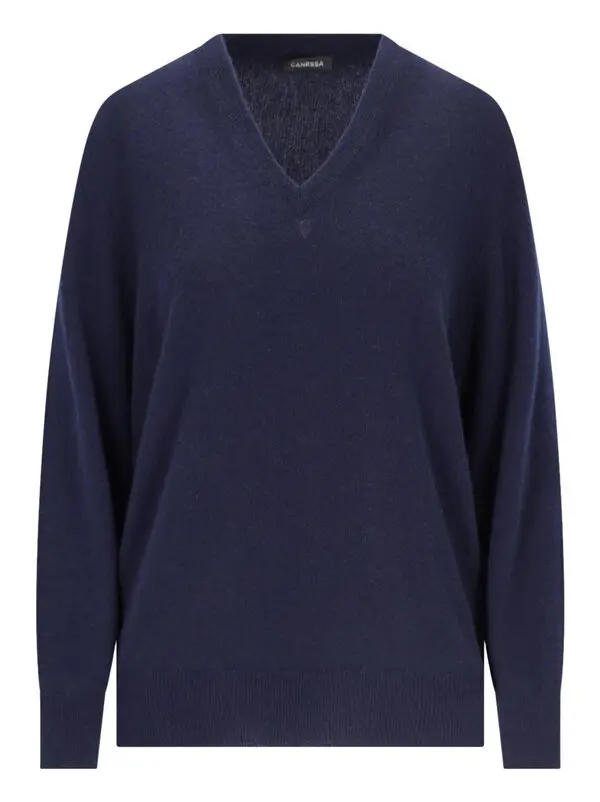 CANESSA V-neck Knit Sweater - Blue