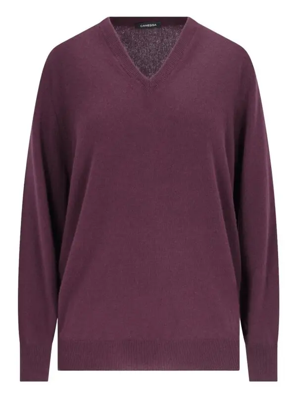 CANESSA V-neck Knit Sweater - Violet