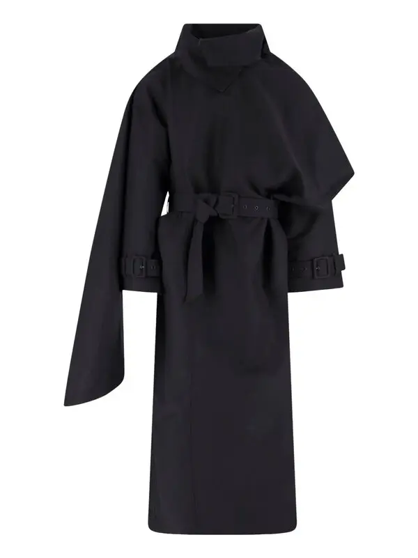 ENTIRE STUDIOS Asymmetrical Belted Trench Coat - Black