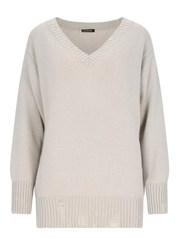 CANESSA 100% Cashmere Crewneck Sweater - Grey