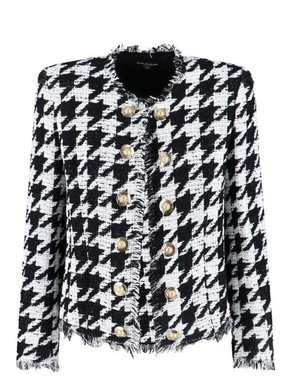 Balmain Houndstooth Cotton-blend Structured Jacket - Black