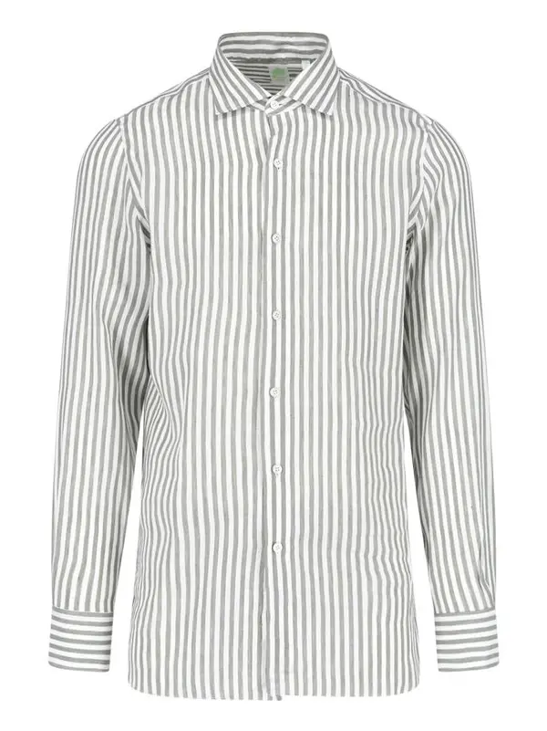 FINAMORE 1925 Striped Cotton Button-up Shirt - Green